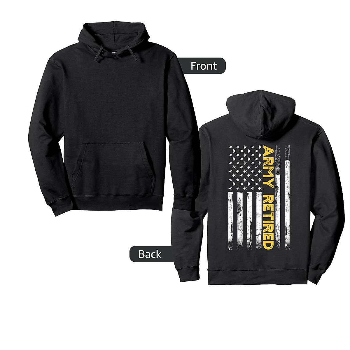 Army Retired Military Army Thin Goldline American Flag Pullover Hoodie