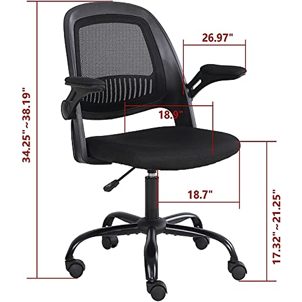 Office Chair with Adjustable Arms Ergonomic Office Chair Armless Desk Chair Seat Lock 38" Swivel Chair Computer Chairs in Bulk Home Office Chair Clearance Black Chair