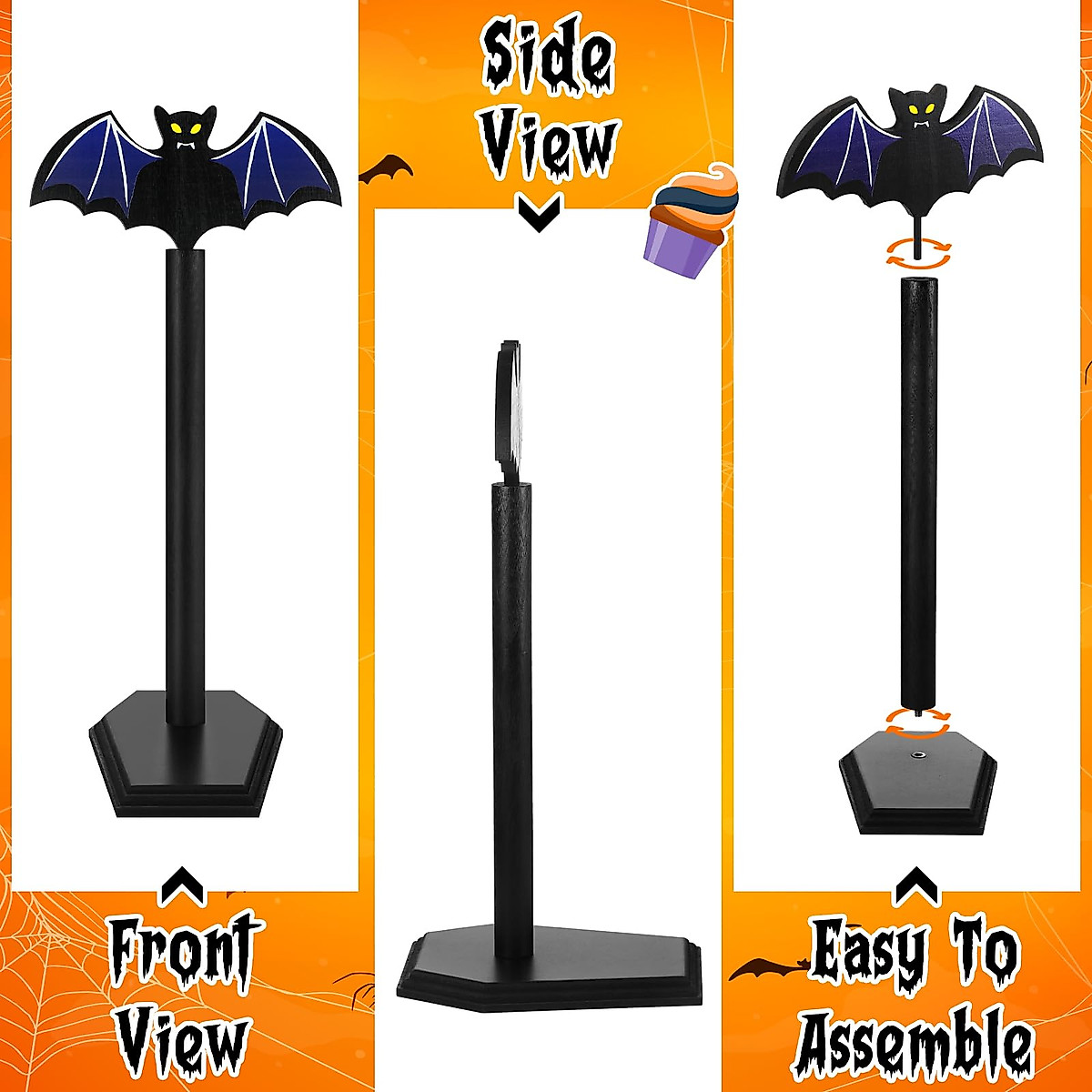Sliner 3 Pcs Halloween Bat Paper Towel Holder Gothic Paper Towel Holder with Coffin Base Gothic Home Decor for Spooky Rustic Halloween Bat Decor for Home Toilet Kitchen