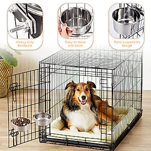 Dog Crate Water Bowl, 2 Pack No Spill Hanging Cage Food Bowls for Kennel Puppy Cat Bird Bunny Stainless Steel Metal Mountable Small&Medium Feeding Dish Wall Mounted Attachable Crates Pet Feeder