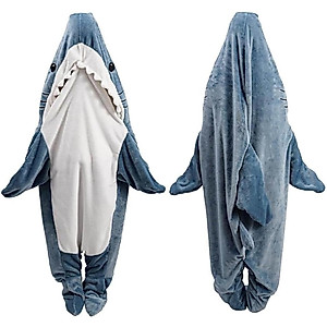 Shark Blanket Hoodie Onesie Adult & Kid, Wearable Shark Blanket, Shark Sleeping Bag, Flannel Soft Cozy Shark Onesie Costume (M)