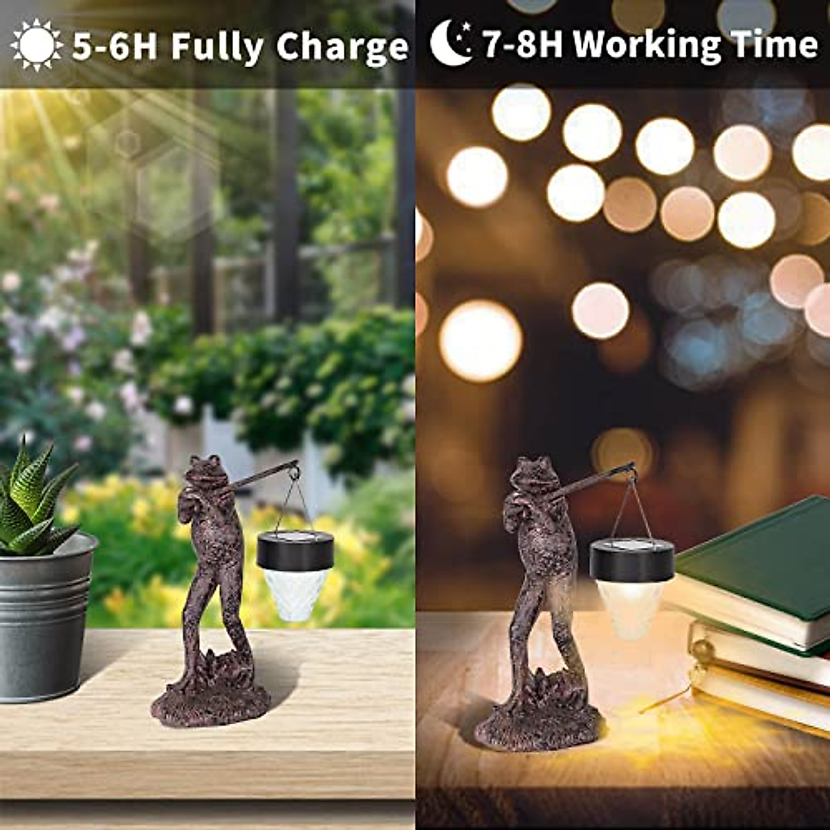 Garden Frog Statues Outdoor Decor with Waterproof Solar Frog Figurine Lights for Patio Yard Lawn Outdoor Decorations 6.6"