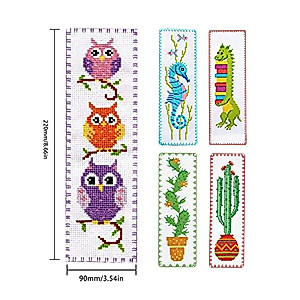 10Pcs Cross-Stitch Stamped Kits,Cross Stitch Bookmark Kits Pre-Sorted Floss for Kids Adults Beginner, DIY Pre-Printed Crossstitch for Book Lovers (5 Styles)