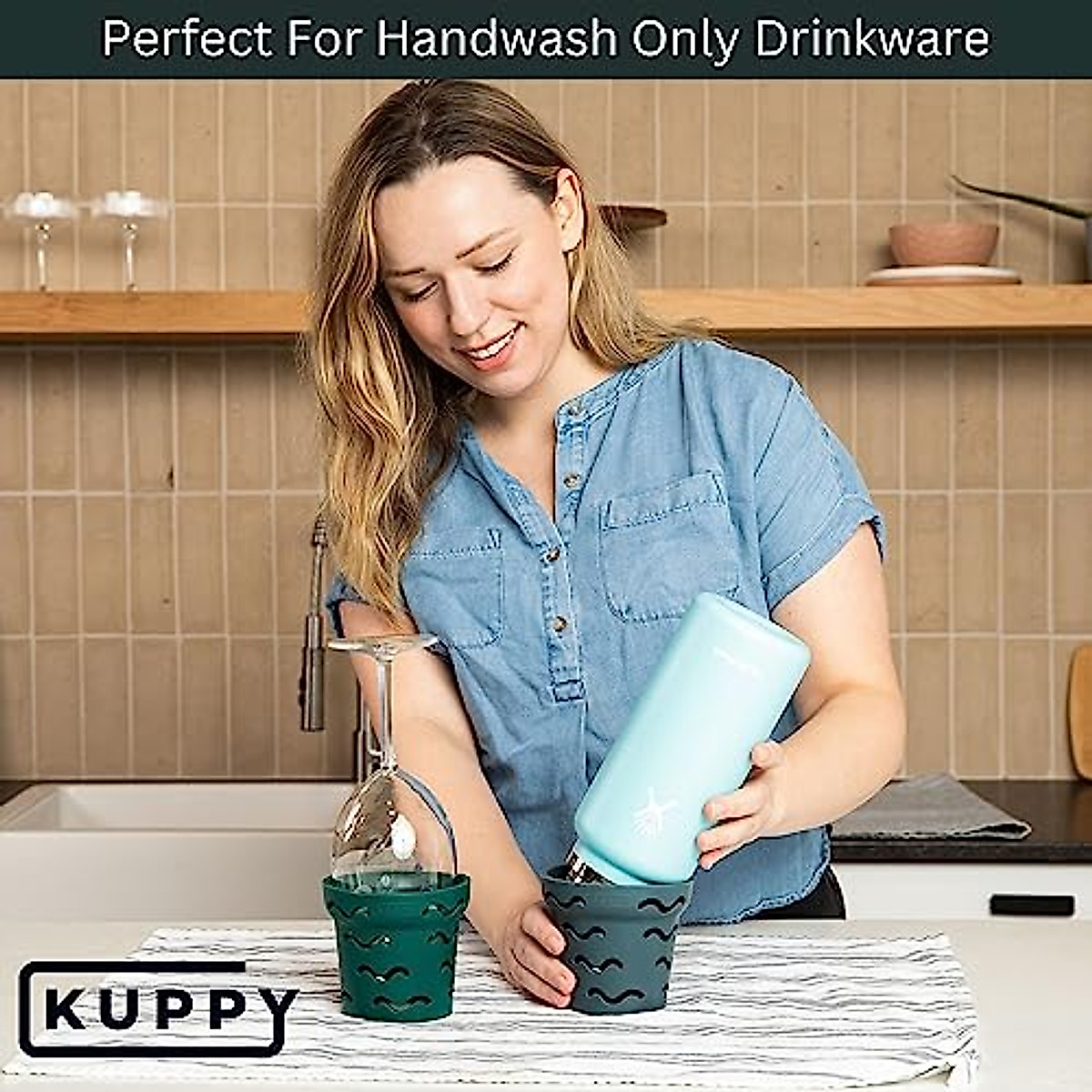 Kuppy Drying Rack for Water Bottles and - Modern Design for Faster Drying - Fits HydroFlask, Yeti, Simple Modern, Camelbak, Hydracy, FrostBuddy and More (Green 4 Pack)