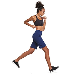 BALEAF Women's Bermuda Shorts Long Athletic Shorts High Waisted 10" for Running Walking Gym Quick Dry Navy Size L