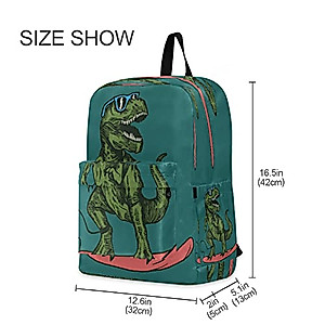 Lightweight School Backpack Skateboard Dinosaur Bookbag Schoolbag Casual Daypack for Travel with Bottle Side Pockets
