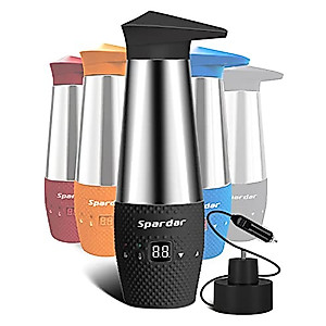 Spardar 12V Car Kettle Water Heating Cup for Car Stainless Steel Fast Water Boiler & Heater with LED Indicator Light for Water, Tea, Coffee and Milk (Black 12V)