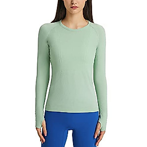 LUYAA Womens Workout Tops Long Sleeve Shirts Yoga Sports Running Breathable Gym Athletic Top Slim Fit Light Green Large