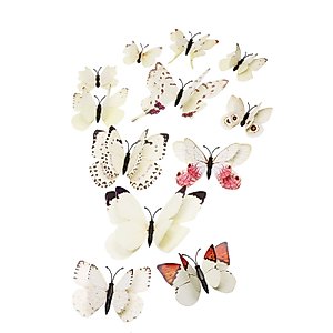 Tupalizy 12PCS Double Wings 3D Butterfly Wall Stickers Decals DIY Art Crafts Decorations for Windows Refrigerator Bedroom Classroom Bathroom Home Office Birthday Party Decors(Beige)