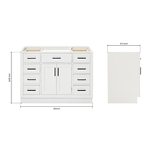 ARIEL Hepburn Bathroom Vanity Base Cabinet 48" White, Single Sink Configuration, 2 Soft Closing Doors, 9 Full Extension Dovetail Drawers, Toe Kick, Matte Black