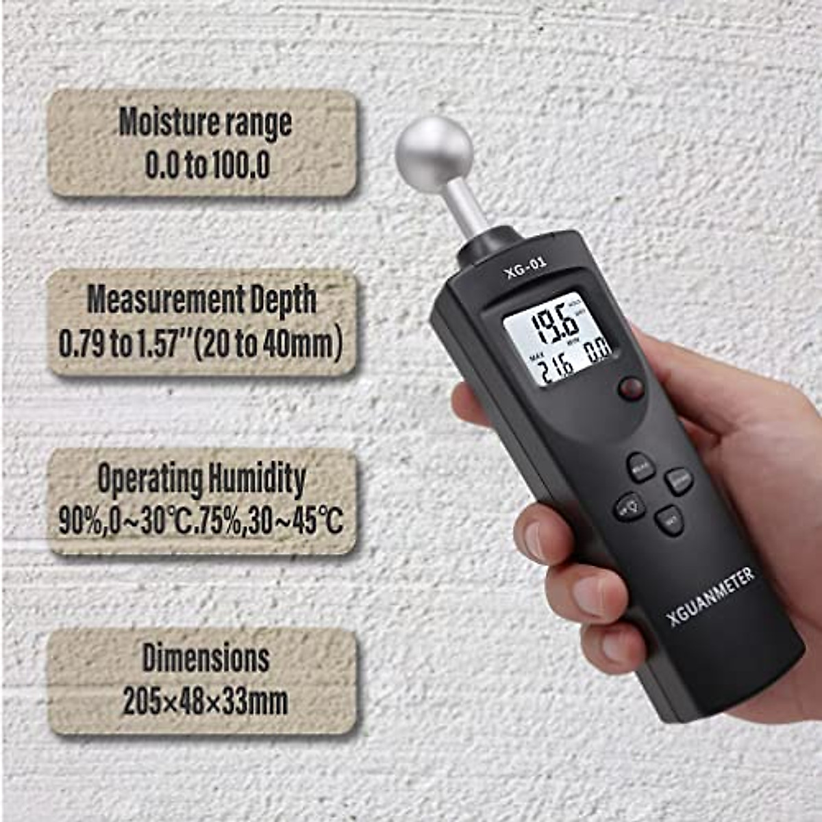 XG-01 Pinless Moisture Meter for Non-Destructive Moisture Detection in Drywall, Wood, and Masonry-Spherical sensor