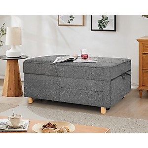 SEJOV Sleeper Sofa Chair Bed,4-in-1 Convertible Sofa Bed Chair with 6 Adjustable Backrest and Pillow, 3-Seat Pull Out Sleeper Chair Linen No Backrest for Bedroom Small Space Living Room, Dark Grey