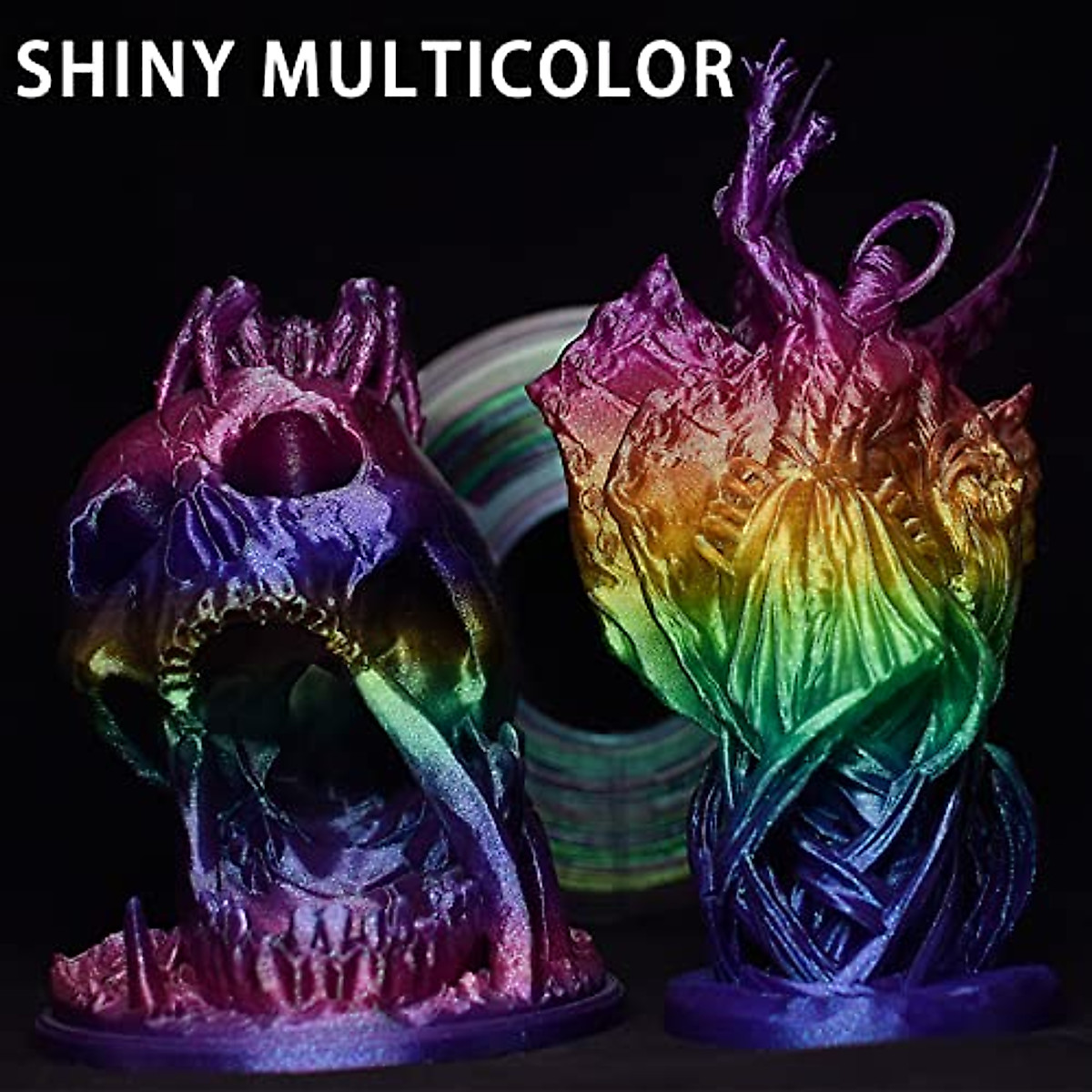 (2 Items) 4 Pack 200g Silk Shiny PLA Filament & 1kg Shiny Rainbow PLA Filament 1.75mm +/- 0.02mm, 3D Printing Filament, 3D Printer Filament