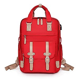 koculemi Laptop Backpack For Women, Travel Backpack Purse For 15.6 Inch Laptop with USB Charging Port, Water Resistant School Backpack Casual Hiking Daypack for Office/Teacher/Work (Red)