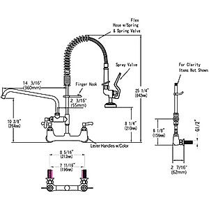 TCEUMIK Commercial Kitchen Sink Faucet with Pre Rinse Sprayer 8'' Center 25'' Height 12'' Swivel Spout Adjustable Wall-Mount Kitchen Faucet for 1, 2, 3 Industrial Restaurant Compartment Utility Sinks