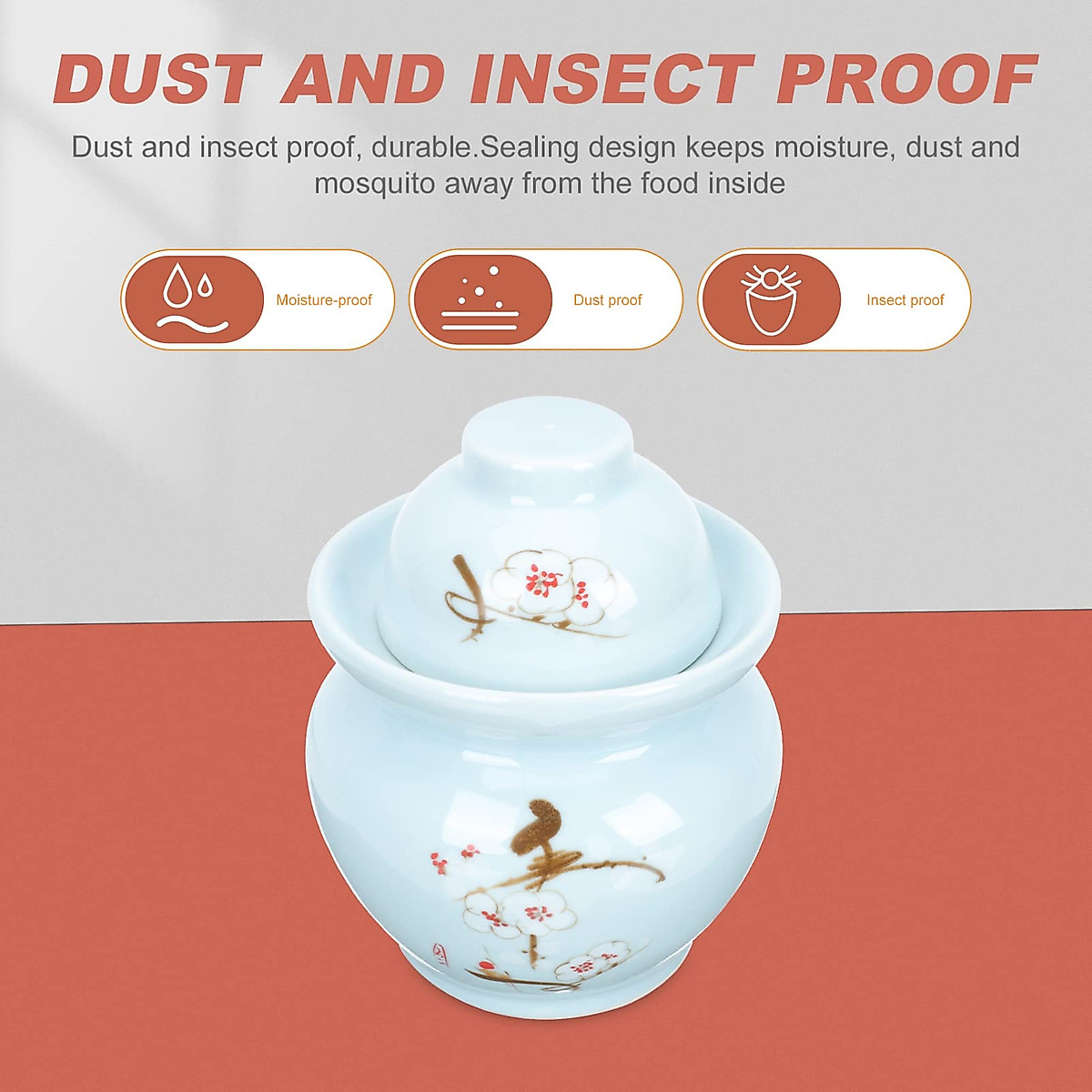 Luxshiny Pickle Jar Ceramic Chinese Pickling Jar Small Japanese Crock Kimchi Jar Pickled Cabbage Cylinder Tank Containers for Pickles Kimchi Appetizer Condiment - Blue