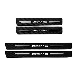 Car Stickers for Car Door Threshold Protection with AMG Logo,4PCS Carbon Fiber Door Sill Scuff Plate Protective Covers, Self-Adhesive Door Entry Guard Stickers, Interior Accessories Anti-Collision