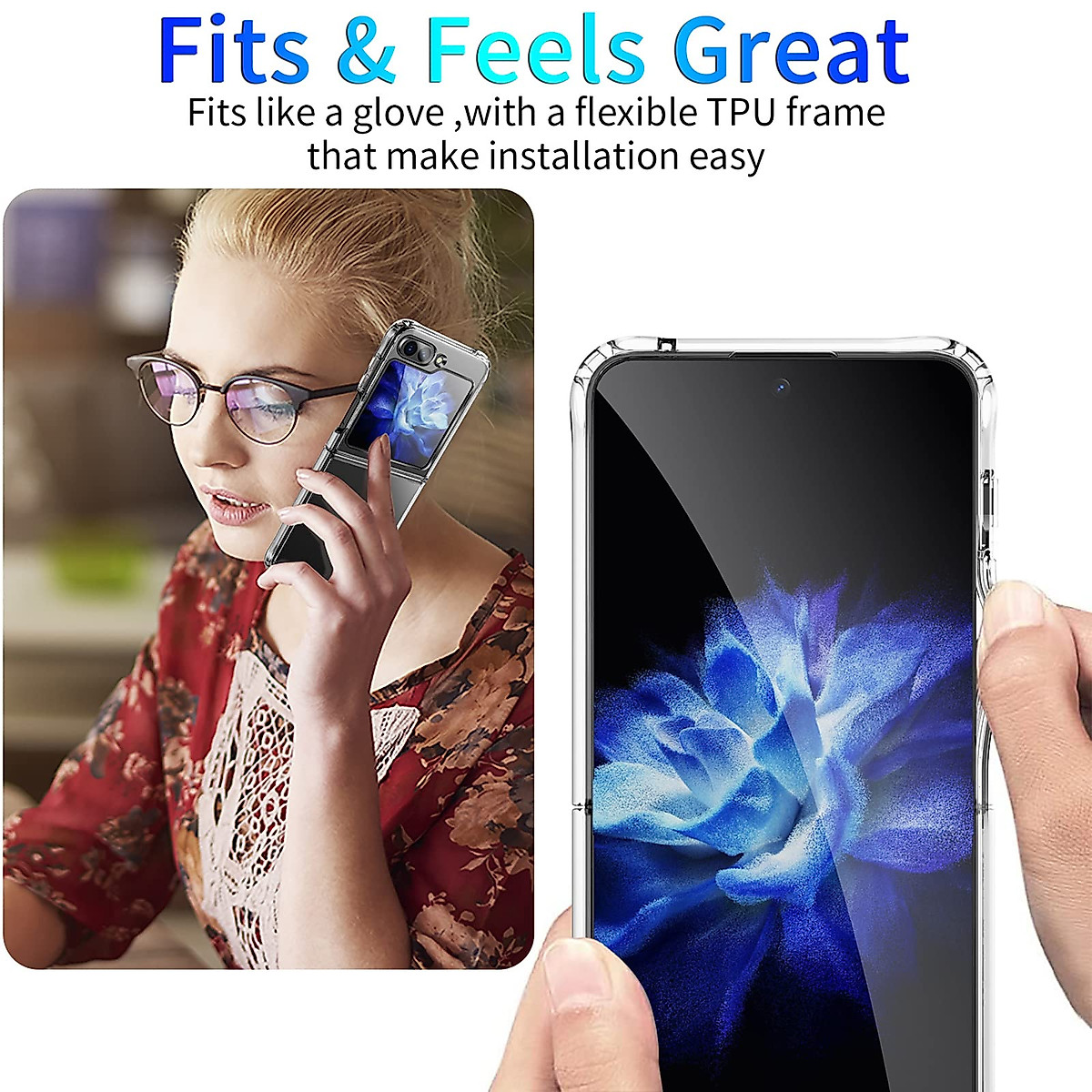 KUGEW for Samsung Galaxy Z Flip 5 Clear Case, Crystal Clear Slim Fit Thin Transparent Phone Cover Soft TPU Bumper Corners Rubber Shockproof Anti-Slip Heavy Duty Protection (Clear)