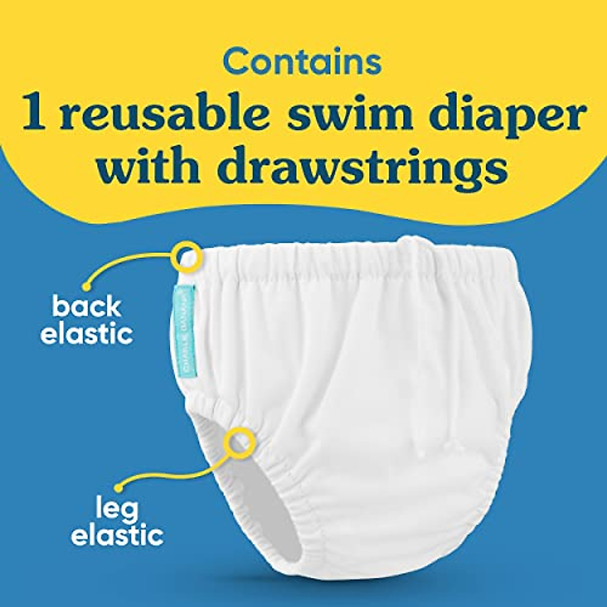 Charlie Banana Reusable Swim Diaper, Washable, Adjustable Drawstring for Baby Girls Boys, Soft and Snug Waterproof Fit to Prevent Leaks - Malibu, Size L (22-34 lbs)