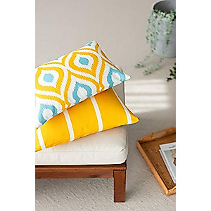Hofdeco Patio Indoor Outdoor Pillow Cover ONLY for Backyard, Couch, Sofa, Yellow Wide Striped, 20" x20“, Set of 2