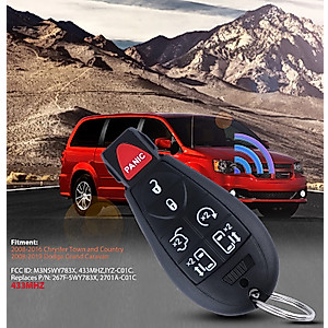 Keyless Entry Replacement Compatible for Chrysler Town and Country Dodge Grand Caravan 2008 2009 2010 2011 2012 2013 2014 2015 2016 2017 2018 Car Remote Control P/N: M3N5WY783X IYZ-C01C