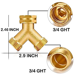 YELUN Garden Hose Splitter,2 Way Connector Heavy Duty Brass, Garden Faucet,Splitter for Outdoor Faucet, Hose y Splitter, Hose Bib Splitter (1 SET)