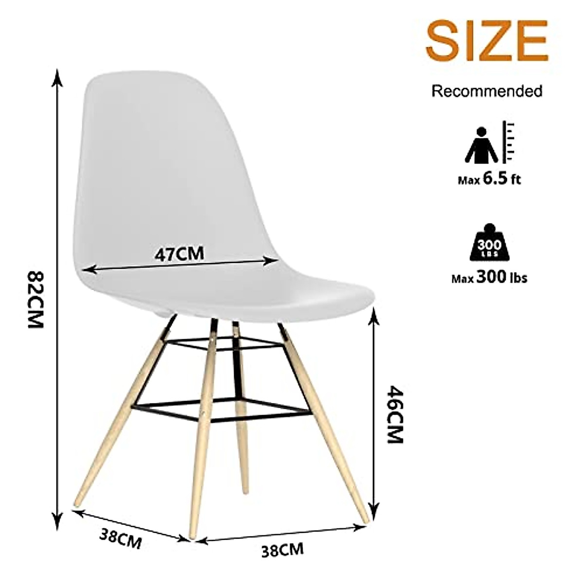 SANSHREUNI Dining Chairs Set of 4, Mid Century Modern Dining Chair Side Chair with Wood Legs, Modern Style Shell Chair for Kitchen Dining Room, Living Room