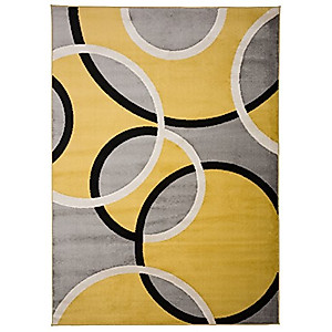 Rugshop Contemporary Abstract Circles Easy Maintenance for Home Office,Living Room,Bedroom,Kitchen Soft Area Rug 5' 3" x 7' 3" Yellow