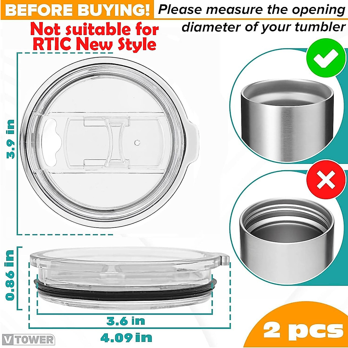 Coffee Tumbler Replacement Lids Yeti - 2Pcs Spill Proof Lids for Yeti Tumblers - Compatible with Yeti Lids 30 oz and others Cup - Lids for Stainless Steel Tumbler Travel Cup Yeti 30 Oz Сup lids