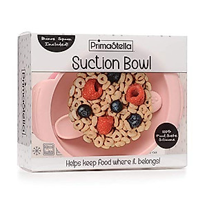PrimaStella Unbreakable Silicone Non-Slip Bowl and Chew Spoon Set for Babies and Toddlers (Pink)