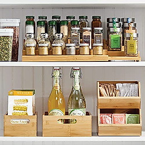 mDesign Bamboo Wood Organizer Storage Bin Open-Top Box with Built-In Handles for Kitchen, Pantry Organization; Holds Flatware, Dry Goods Boxes, Cooking Essentials, Echo Collection - 4 Pack - Natural