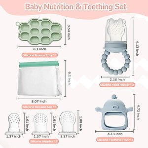 WEST STORY Baby Feeding & Teething Kit, Includes Breastmilk Popsicle Molds, 2 Baby Fruit Food Feeders Pacifiers, 3 Extra Food Pouches, Silicone Teething Toys & Storage Bag for Infant Newborn, BPA Free