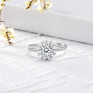 Molioaki 1.25 Carat (ctw) moissanite engagement rings for women Platinum Plated Silver moissanite rings- 9.5