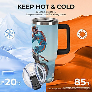 Motocross Dirt Bike Insulated Tumbler with Handle Stainless Steel Travel Coffee Mug with Lid And Straw 40oz