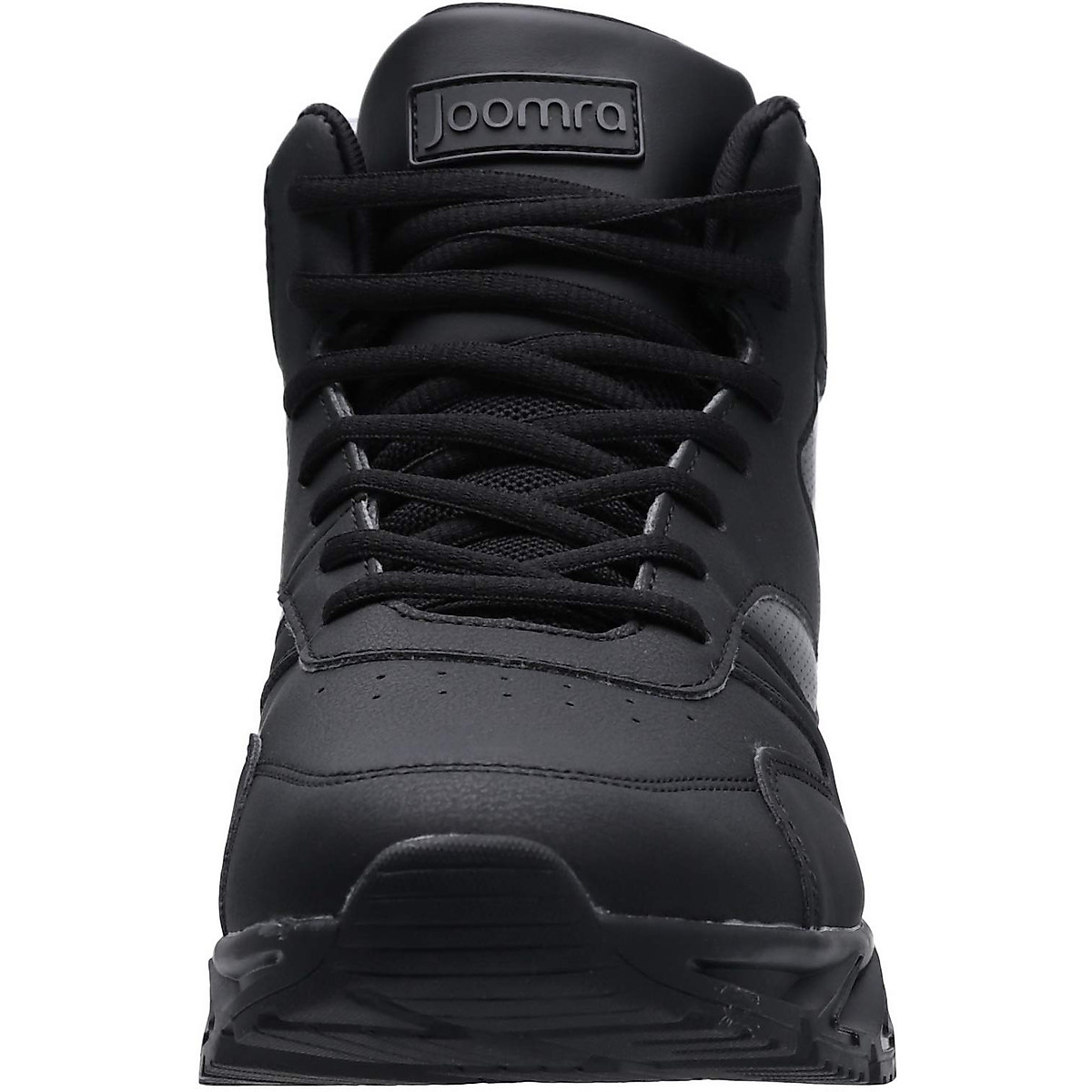 Joomra Mens Work Tennis Shoes All Black Leather Lace up High Top Leather Skate Cushion Sport Footwear Jogging Basketball Daily Fashion Sneakers Size 9.5