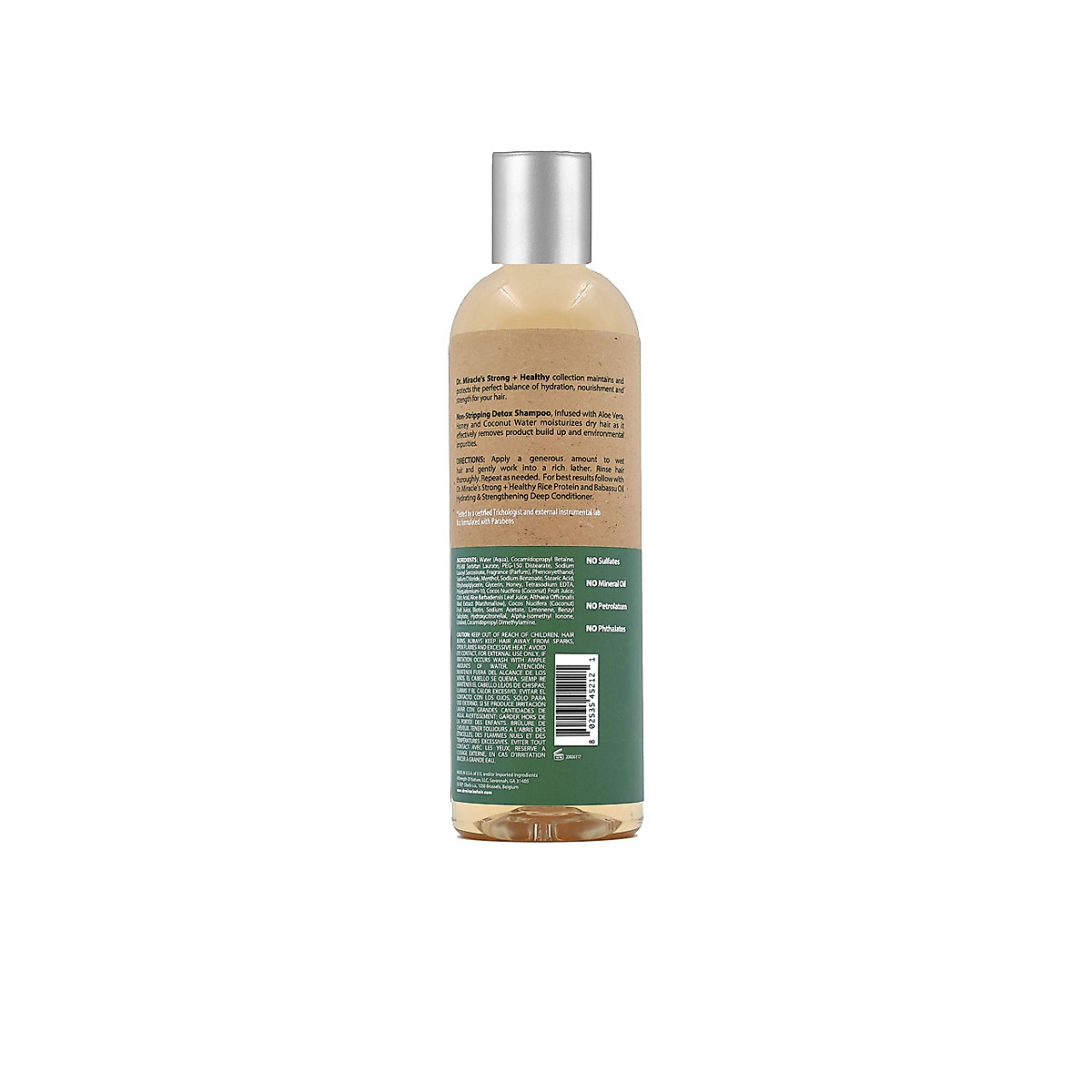 Dr. Miracle's Strong & Healthy Non Stripping Detox Shampoo. Contains Aloe Vera, Honey and Coconut Water to Combat Dryness, Shedding and Breakage to Support Healthy Hair and a Thriving Scalp. 12 oz.