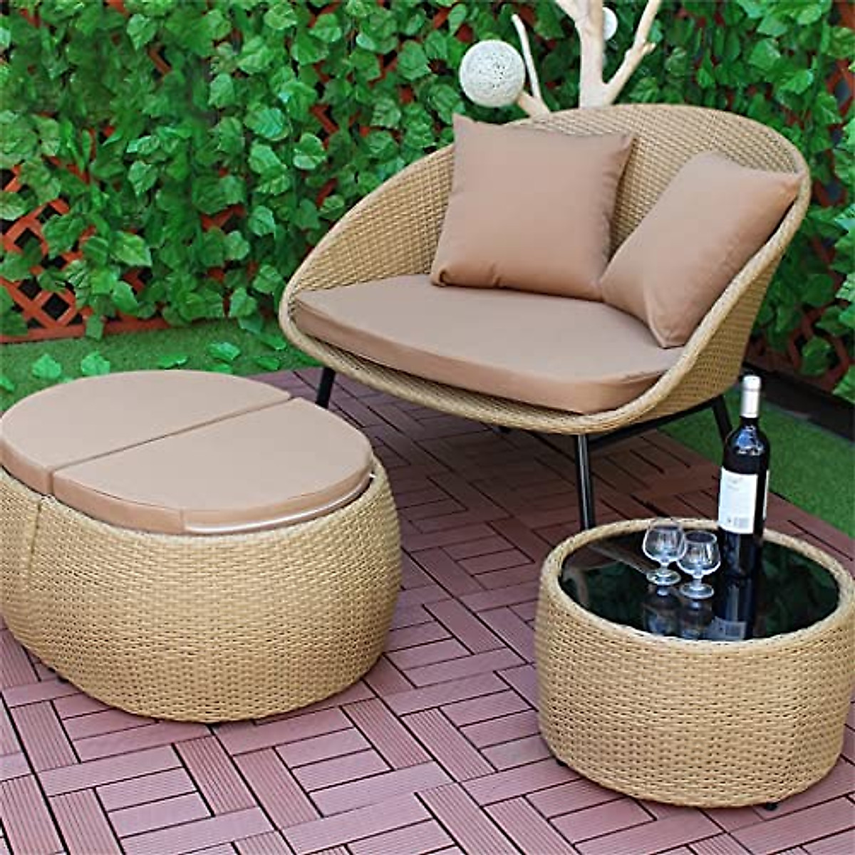QUUL Outdoor Rattan Chair Three Piece Combination Home Balcony Leisure Sofa Rattan Chair
