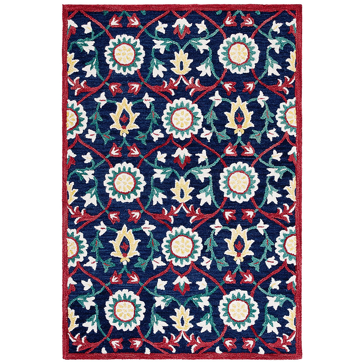 SAFAVIEH Blossom Collection 8' x 10' Navy/Red BLM564N Handmade Floral Premium Wool Living Room Dining Bedroom Area Rug