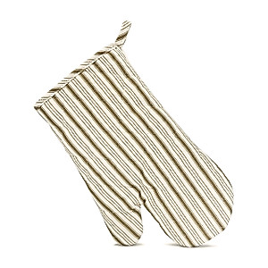 Texas Oven Mitt with Let's Eat Y'all Ticking Stripe Design in Quilted Cotton Texas Gift