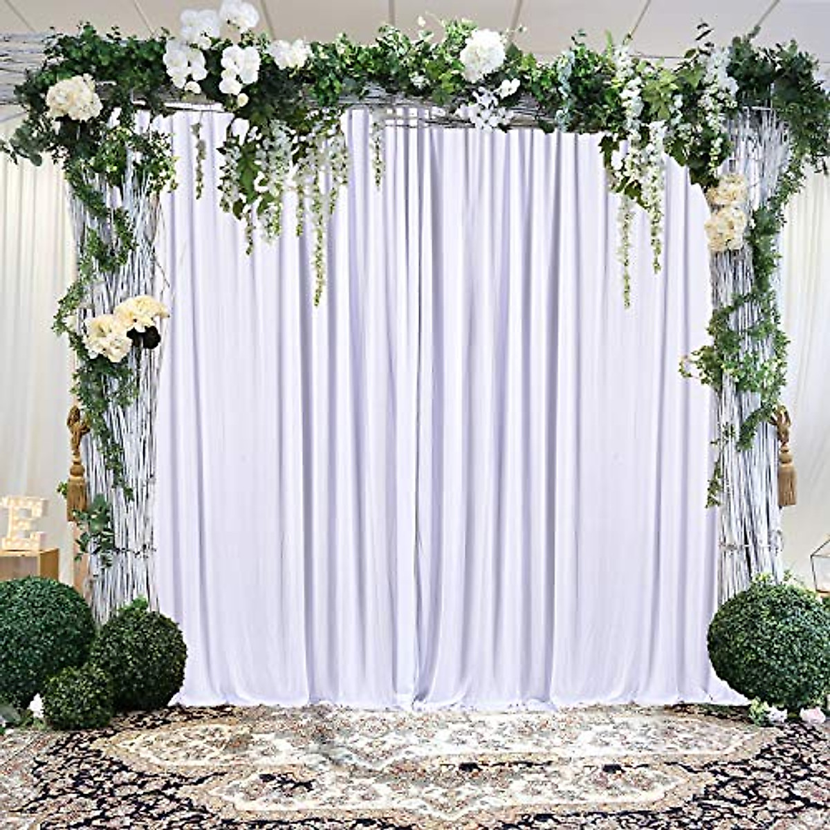 5ft x 10ft White Backdrop Curtain for Parties Wedding White Wrinkle Free Backdrop Drapes Panels for Baby Shower Gender Reveal Birthday Photo Photography Polyester Fabric Background Decoration