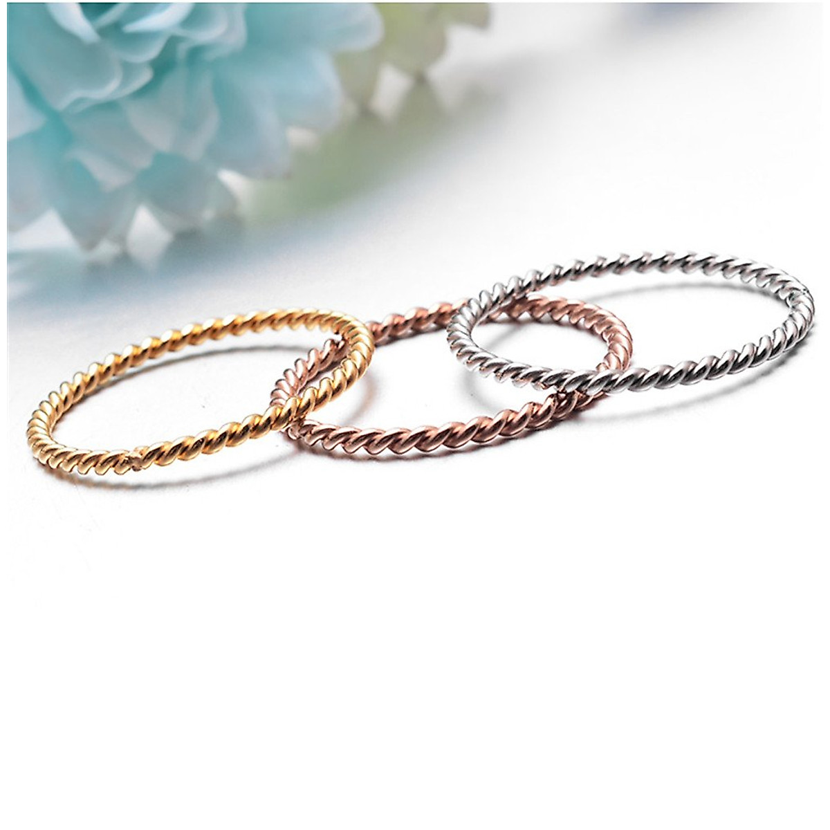 INRENG Women's Stainless Steel 1.1mm Twisted French Rope Thin Wedding Ring Silver Size 8