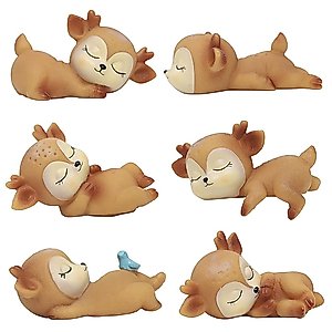 Pack of 6 Lovely Fawn Doe Figurines Playset Toys, Cute Deer Cake Toppers Figure Baby Shower Birthday Wedding Party Decor