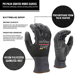 linconson Ultimate Grip Thin & Lightweight Construction Mechanic Work Gloves with PU Palm Coating