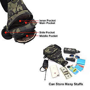 BraveHawk OUTDOORS Sling Chest Bag, 900D Nylon Oxford Portable Waterproof Compact Crossbody Pack for Hiking Cycling (Black Camouflage, Compact)