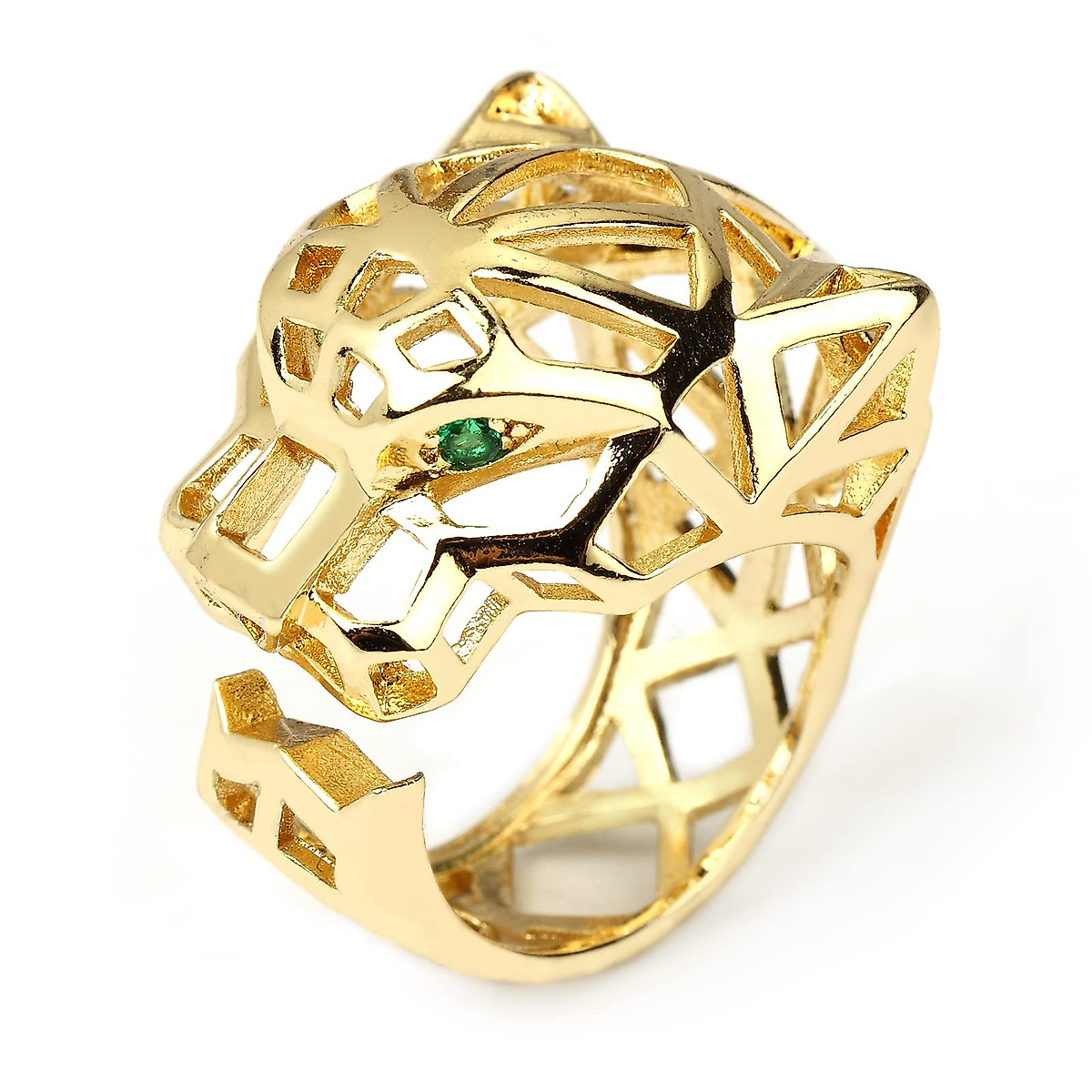 Z NEWDECO Open Geometry Cutout Leopard Dainty Rings - 18K Gold Plated Cubic Zirconia Circle Rings Jewelry Accessory Gifts for Women