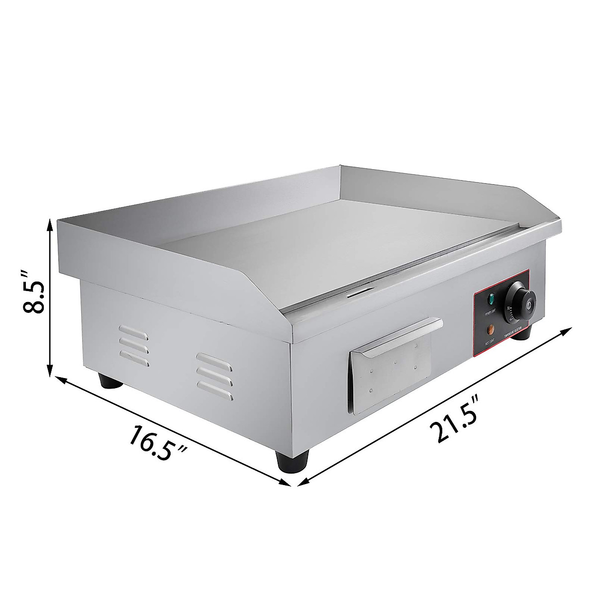 VBENLEM 22" Commercial Electric Griddle,Electric Countertop Flat Top Griddle 110V 1600W,Non-Stick Restaurant Teppanyaki Stainless Steel Grill,Adjustable Temperature Control 122°F-572°F.