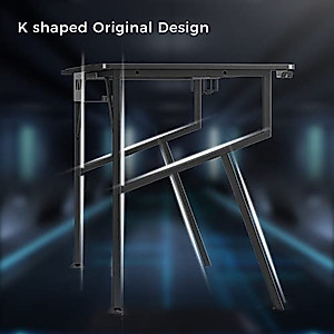 It's_Organized Gaming Desk 55 inch PC Computer Desk, K-Frame Home Office Desk Professional Gamer Workstation with Cup Holder Headphone Hook Gaming Handle Rack Free Mousepad, Black