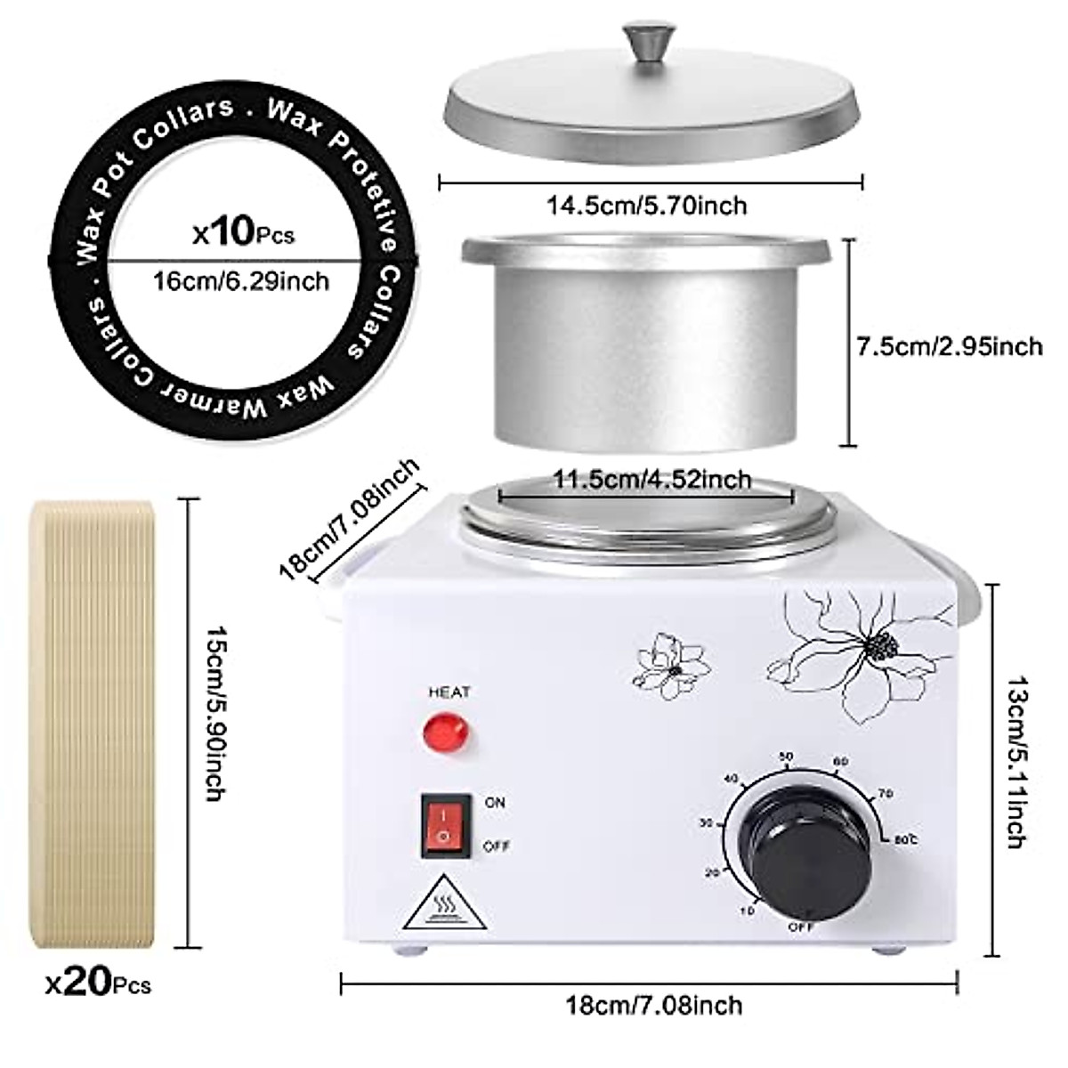 Portable Wax Warmer Machine for Painless Hair Removal, Women Men Professional Wax Heater with Adjustable Temperature Set,20pcs Wax Sticks (White - Single Pot)