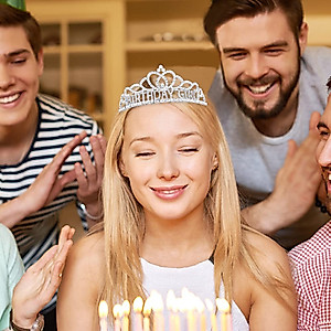 AOPRIE Birthday Crown for Women Birthday Girl Sash for Women Birthday Tiara for Women Birthday Girl Headband Princess Crown Rhinestone Happy Birthday Accessories Silver Black