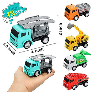 3 otters Engineering Car Toys, 24PCS Construction Trucks Toys Small Construction Vehicles Pull Back Toy